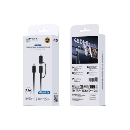 Cable 2-en-1 Wephone WD31 Type-C a Type-C + Lightning 60W | Mayorista